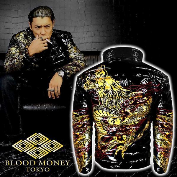 昇り龍柄 エナメル調 中綿ジャケット 黒 和柄 服 BLOOD MONEY 昇り龍柄 エナメル調 中綿ジャケット 黒 和柄 服 BLOOD MONEY