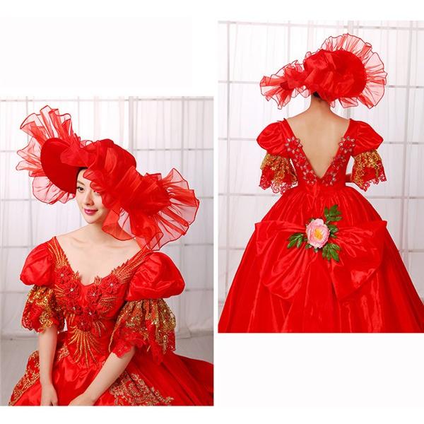レッド 宮廷服ドレス コスプレ 豪華 パーティー コスチューム 学園祭
